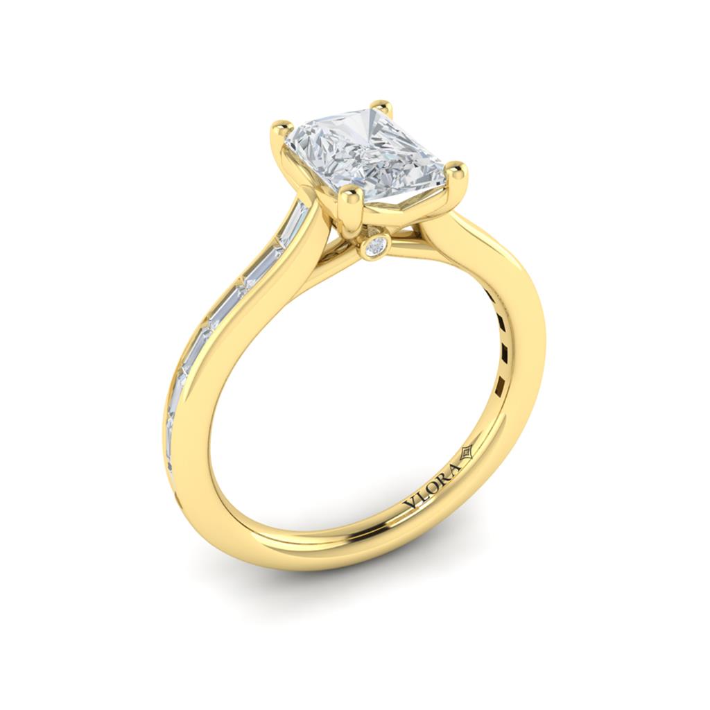 Vlora 14k Yellow Gold Cathedral Design Semi-Mount with Baguette and ...